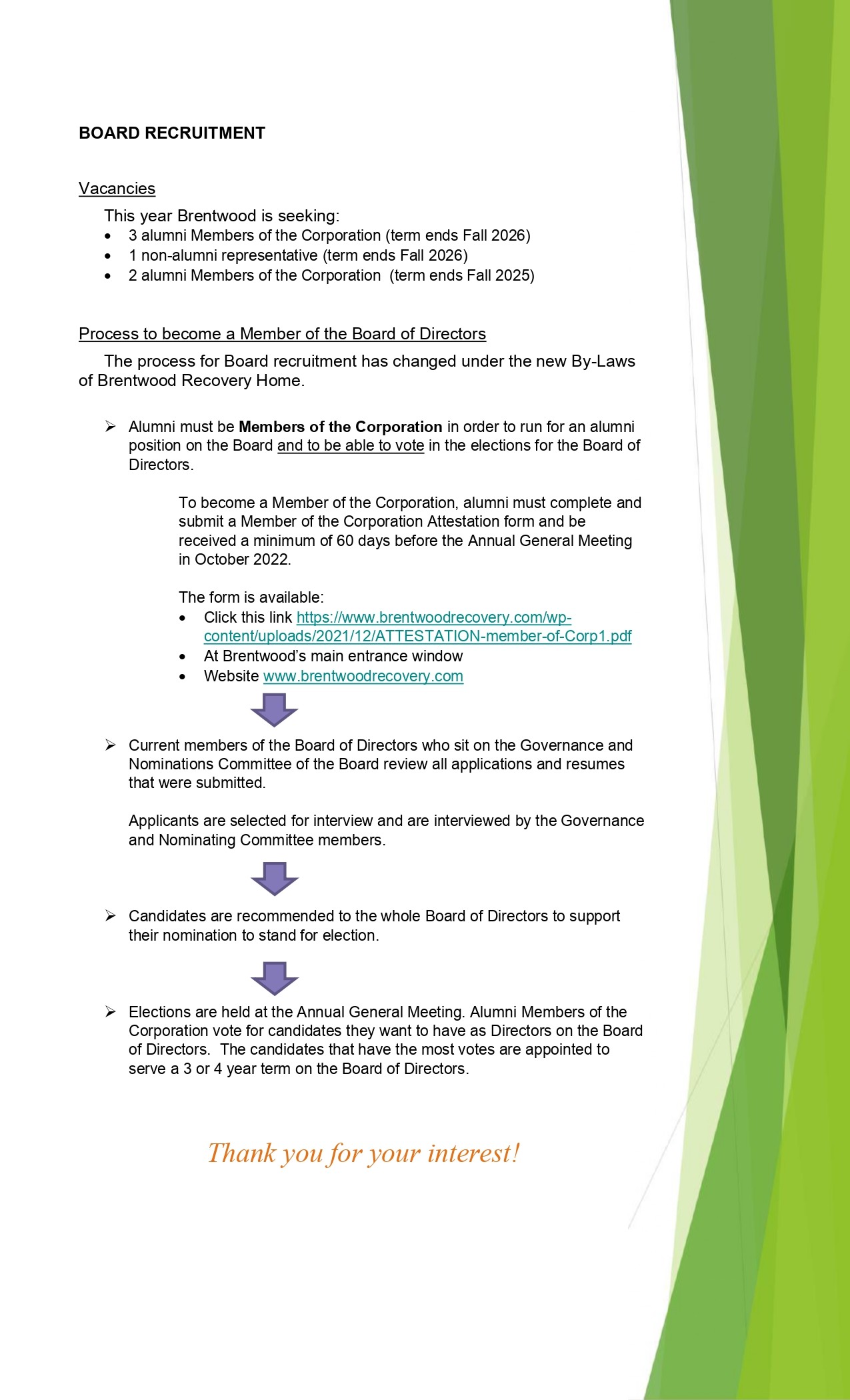 Call For Applications - Board of Directors - Brentwood Recovery Home